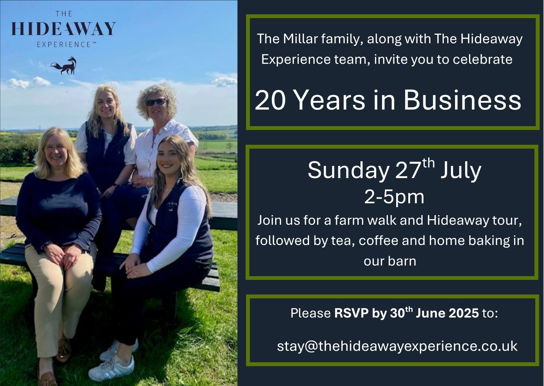 20 Years in Business - Open Day - The Hideaway Experience